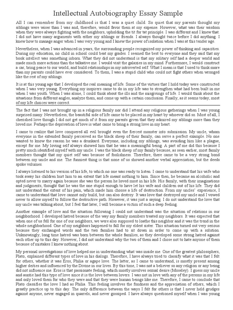 Intellectual Autobiography Essay Sample | PDF | Love