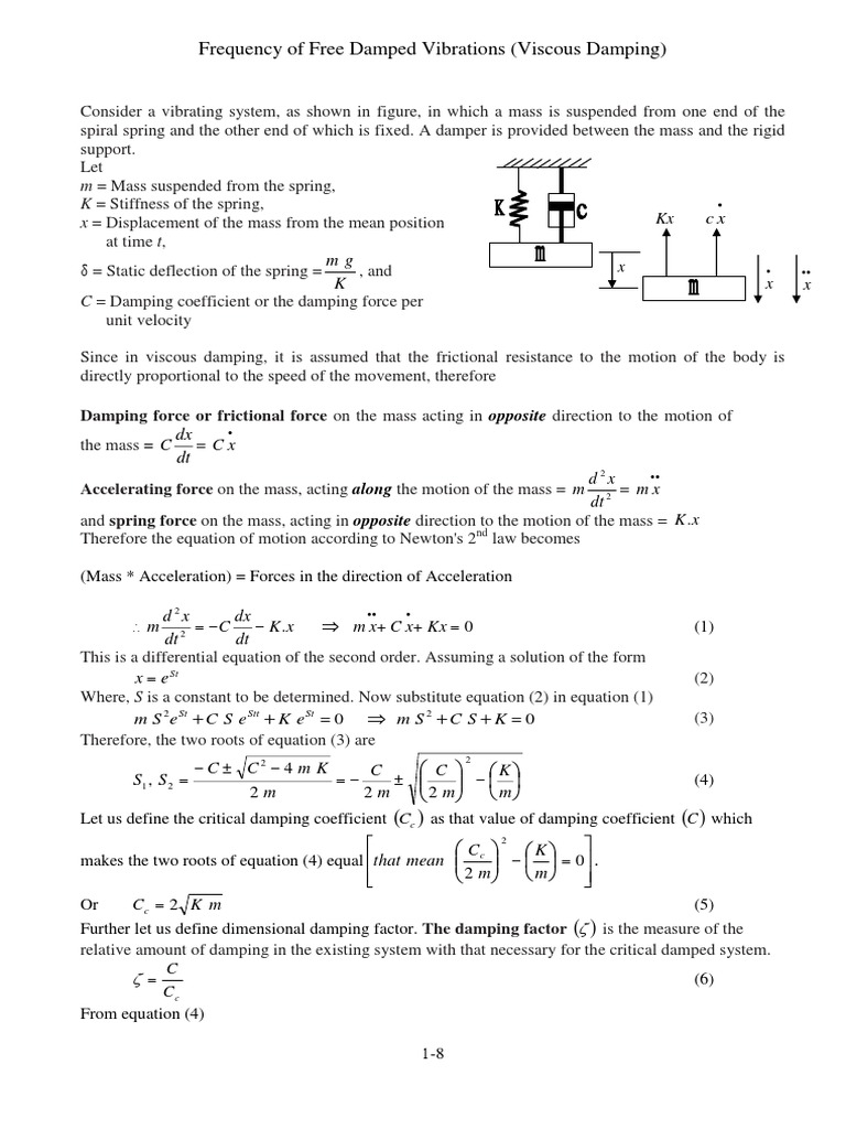 Frequency of Free Damped Vibrations (Viscous Damping) | PDF | Oscillation | Damping