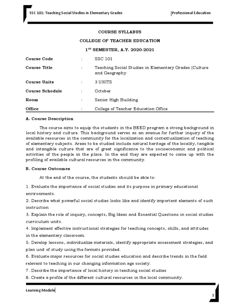 Teaching Social Studies Syllabus 101 | PDF | Teachers | Teacher Education