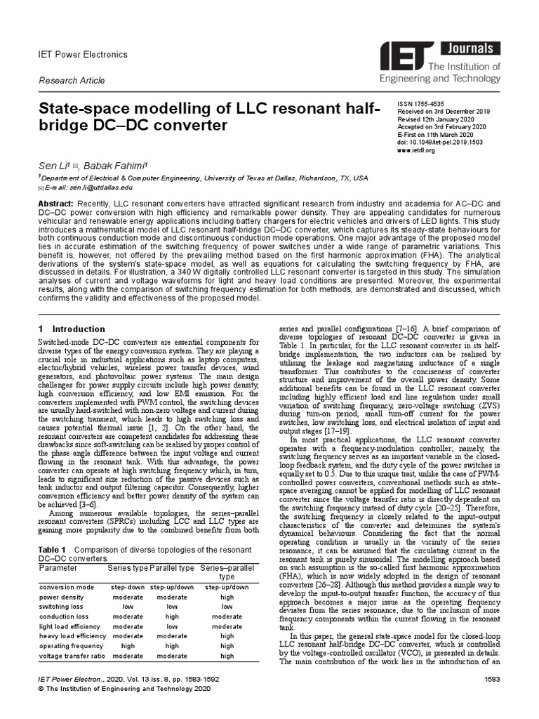 State-Space Modelling of LLC Resonant Half-Bridge | PDF | Electrical ...