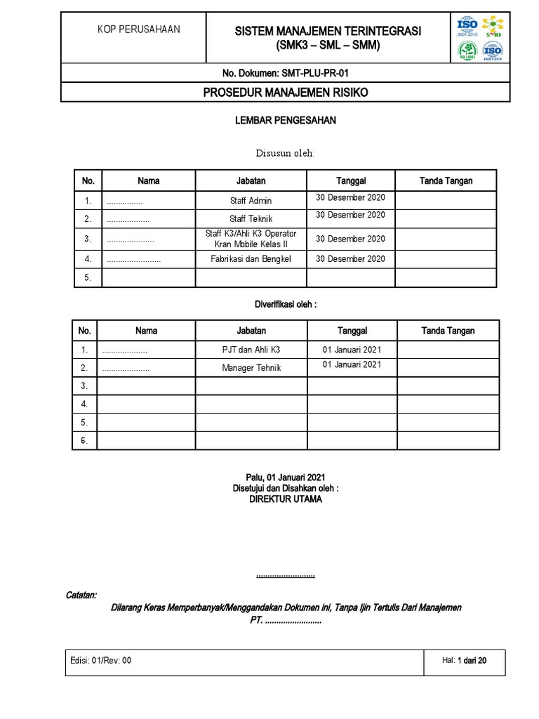 Prosedur Manajemen Risiko SMT | PDF
