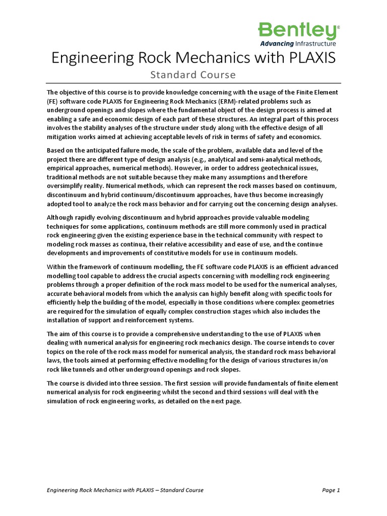 Engineering Rock Mechanics With PLAXIS - Standard Course - Syllabus Nov 2021 | PDF | Engineering ...
