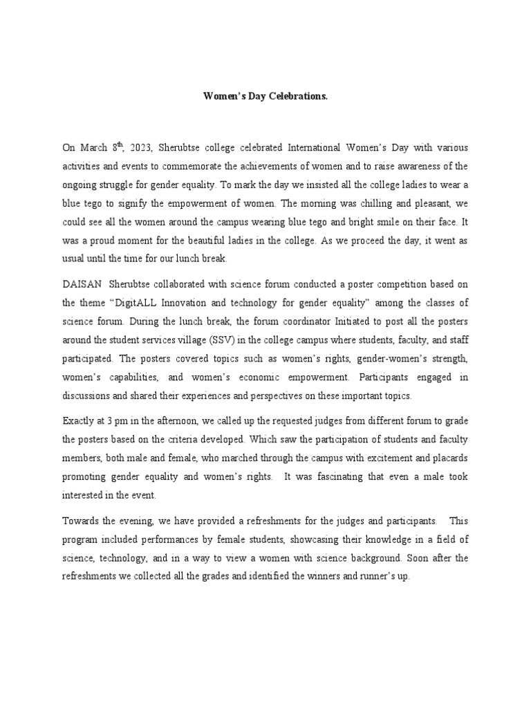 IWD Narrative Report | PDF | Empowerment | Gender Equality