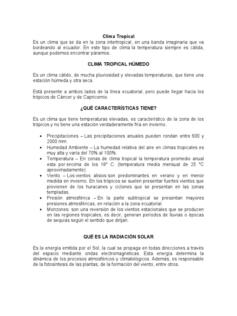 Características del Clima Tropical Húmedo | PDF | Clima | Zona tropical