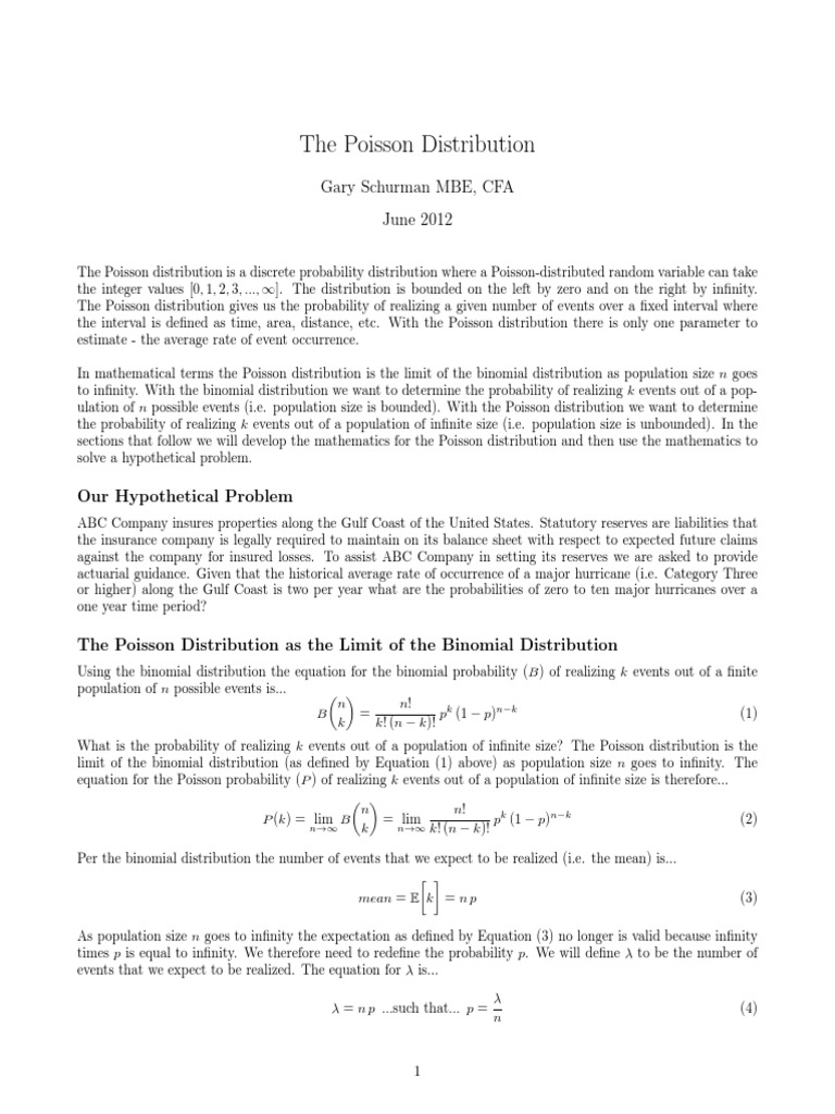 The Poisson Distribution Gary Schurman MBE, CFA June 2012 | PDF ...