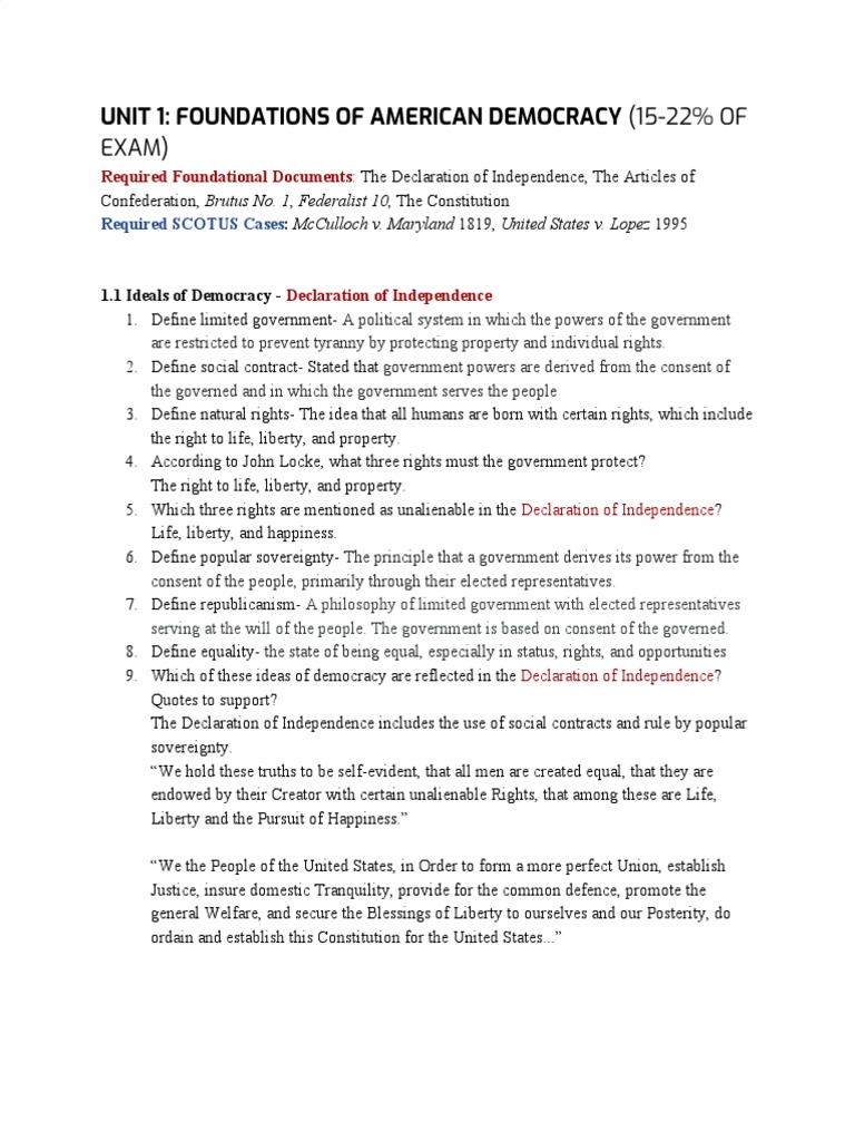 Foundations of American Democracy Guide | PDF | Necessary And Proper ...