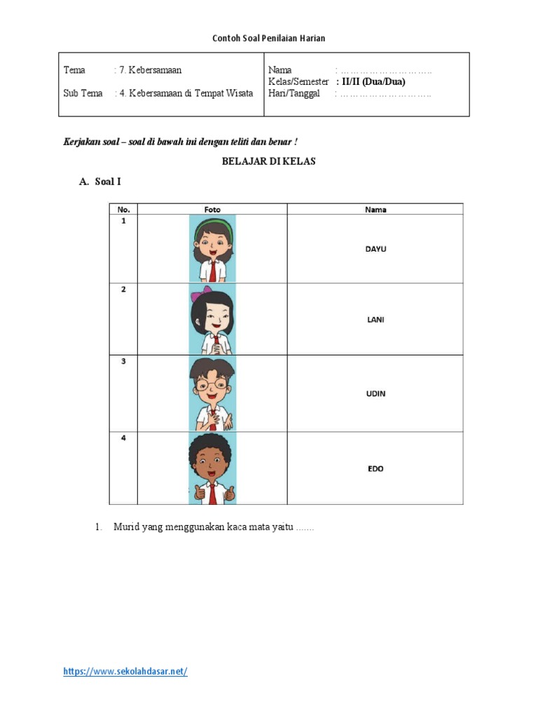 Soal Penilaian Harian Kelas 2 Tema 7 Subtema 4 | PDF