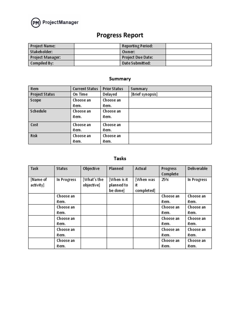 Free Progress Report Template ProjectManager ND23 | Download Free PDF ...