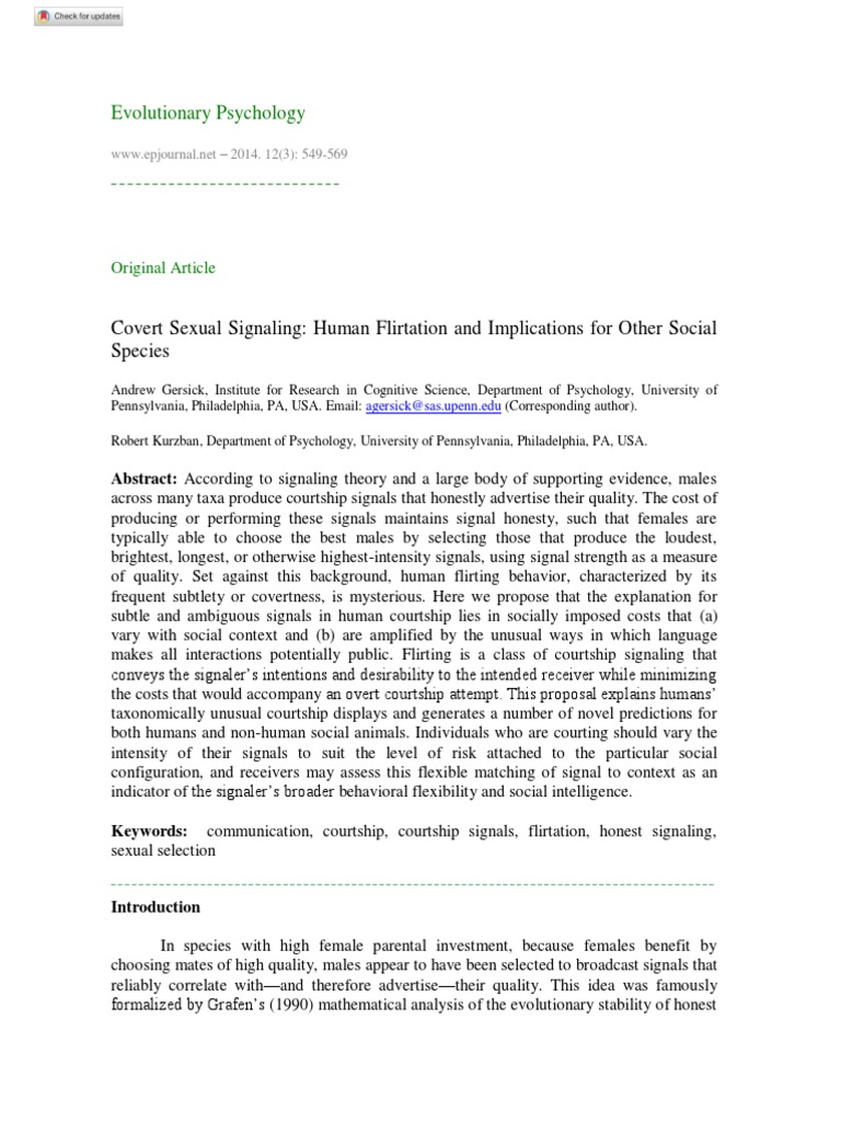 Evolutionary Psychology: Covert Sexual Signaling: Human Flirtation and ...