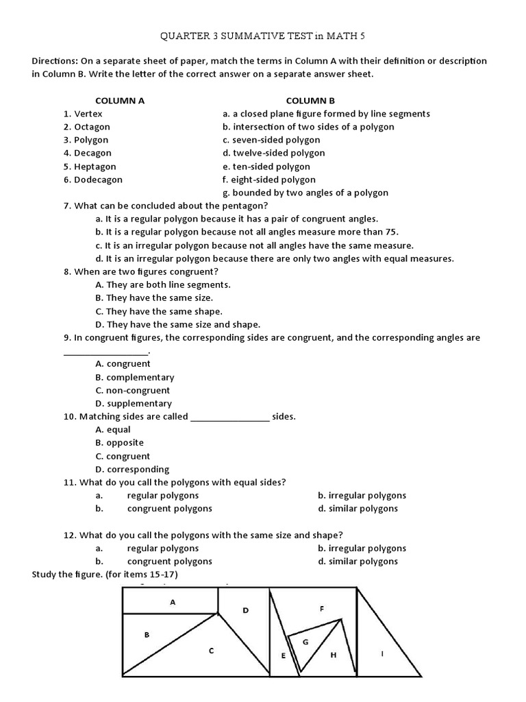 QUARTER 3 SUMMATIVE TEST in MATH 5 | PDF | Polygon | Angle