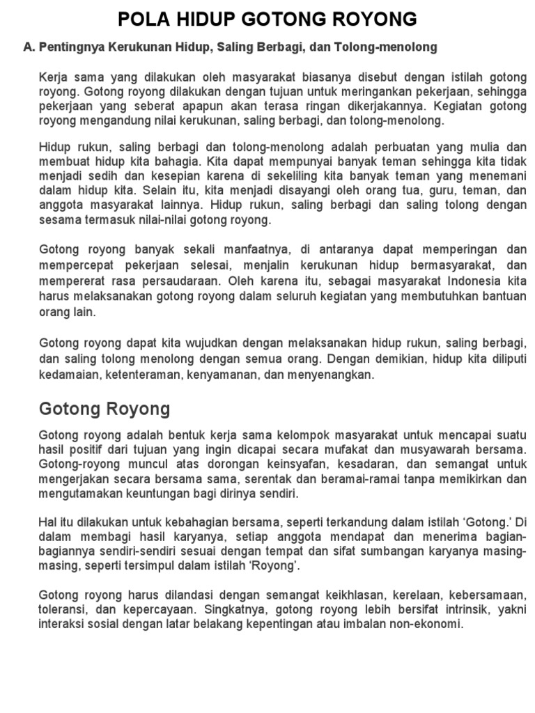 Pola Hidup Gotong Royong | PDF