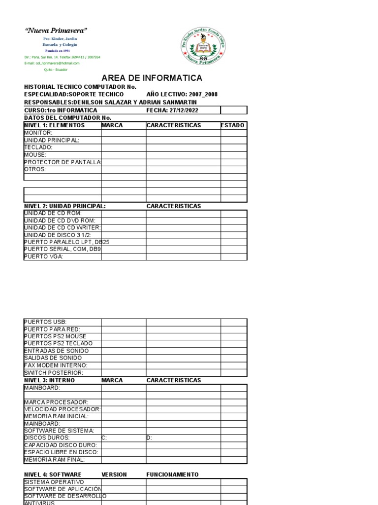 Area de Informatica: "Nueva Primavera" | PDF | Informática | Hardware de la computadora