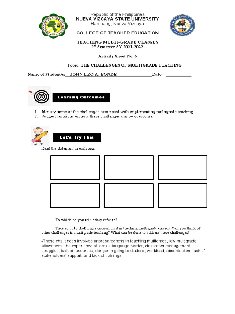 Activity 6 Challenges in Multigrade Teaching | PDF | Teachers | Schools