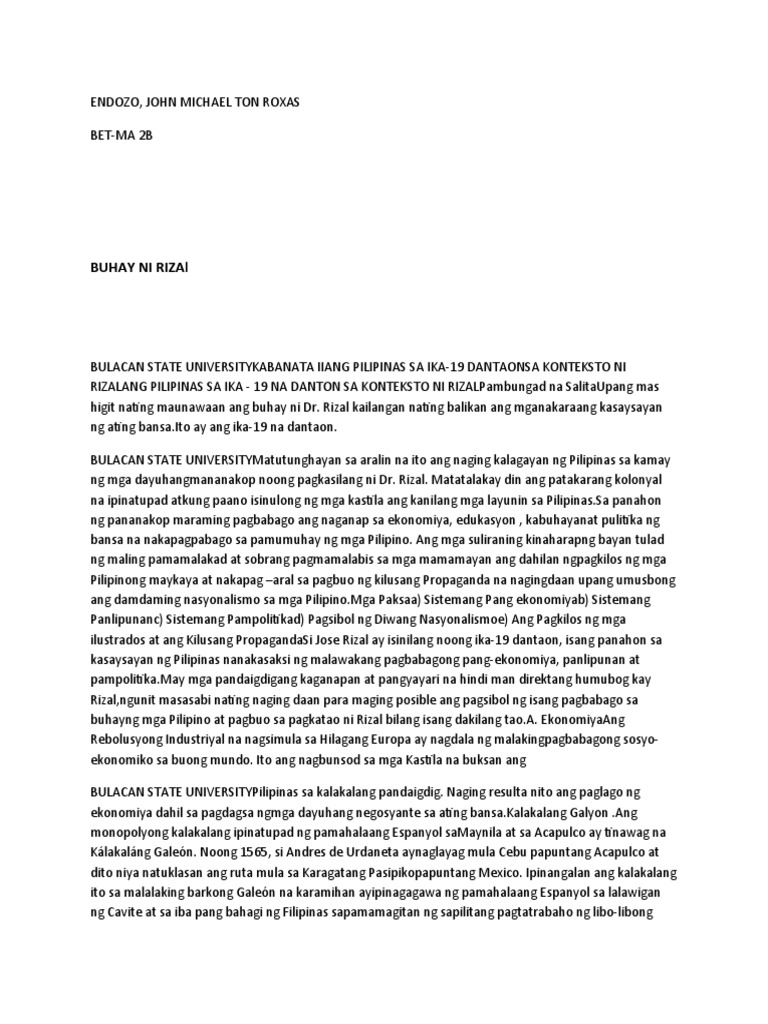 Buhay Ni Rizal, Endozo | PDF