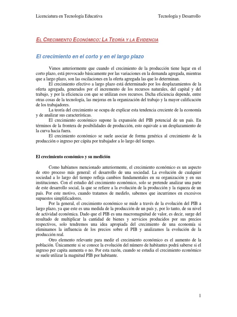 Crecimiento Económico, La Teoría y La Evidencia | PDF | Crecimiento económico | Capital (economía)