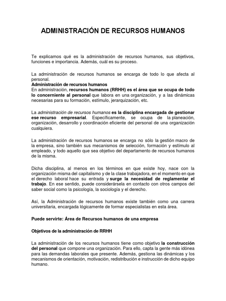 Generalidades de La Administracion RRHH | PDF | Gestión de recursos humanos | Economias