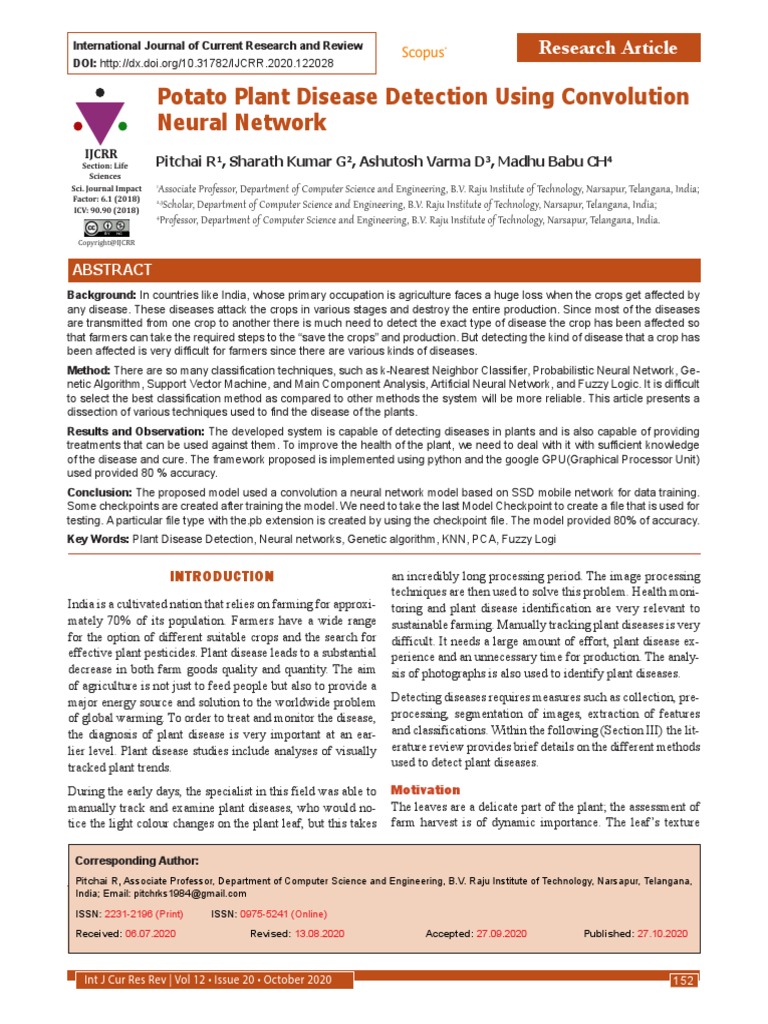 Potato Plant Disease Detection Using Convolution Neural Network | PDF | Image Segmentation ...