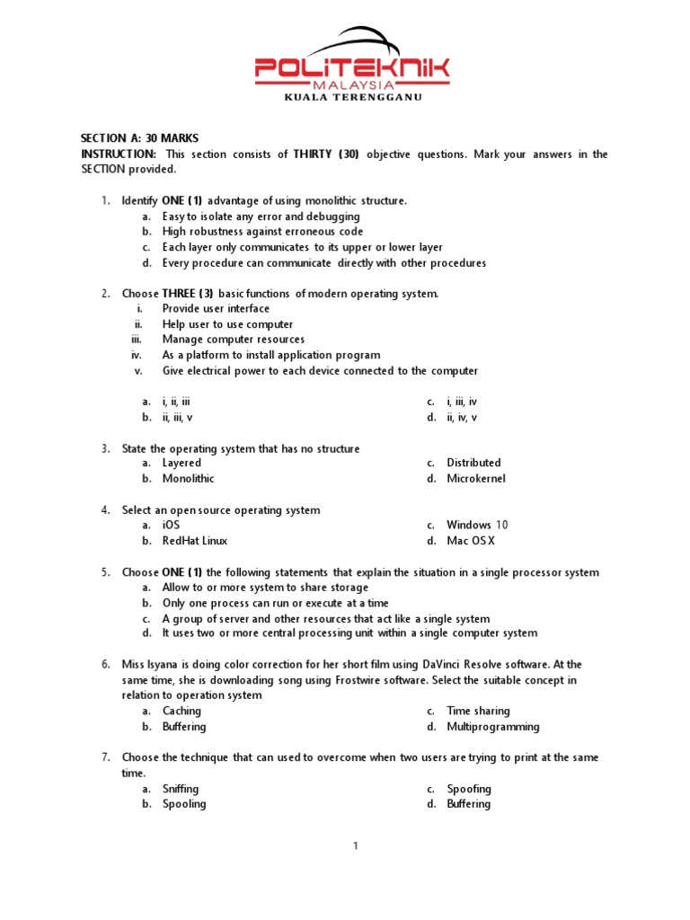 Section A: 30 Marks INSTRUCTION: This Section Consists of THIRTY (30) Objective Questions. Mark ...