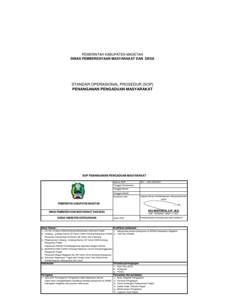 Sop Pengaduan DPMD | PDF