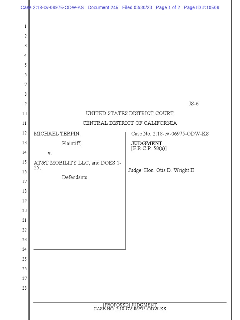 Terpin V ATT Order Granting at T Motion For Summary Judgement | PDF | Law