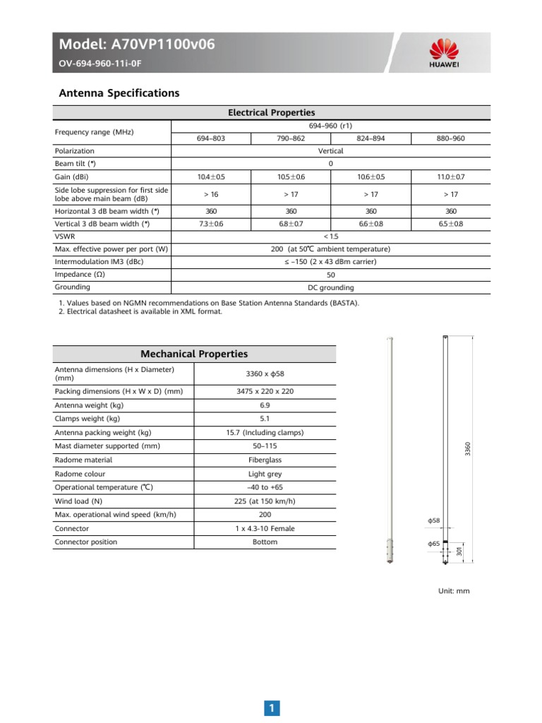 ANT-A70VP1100v06-4032 Datasheet | PDF | Antenna (Radio) | Decibel