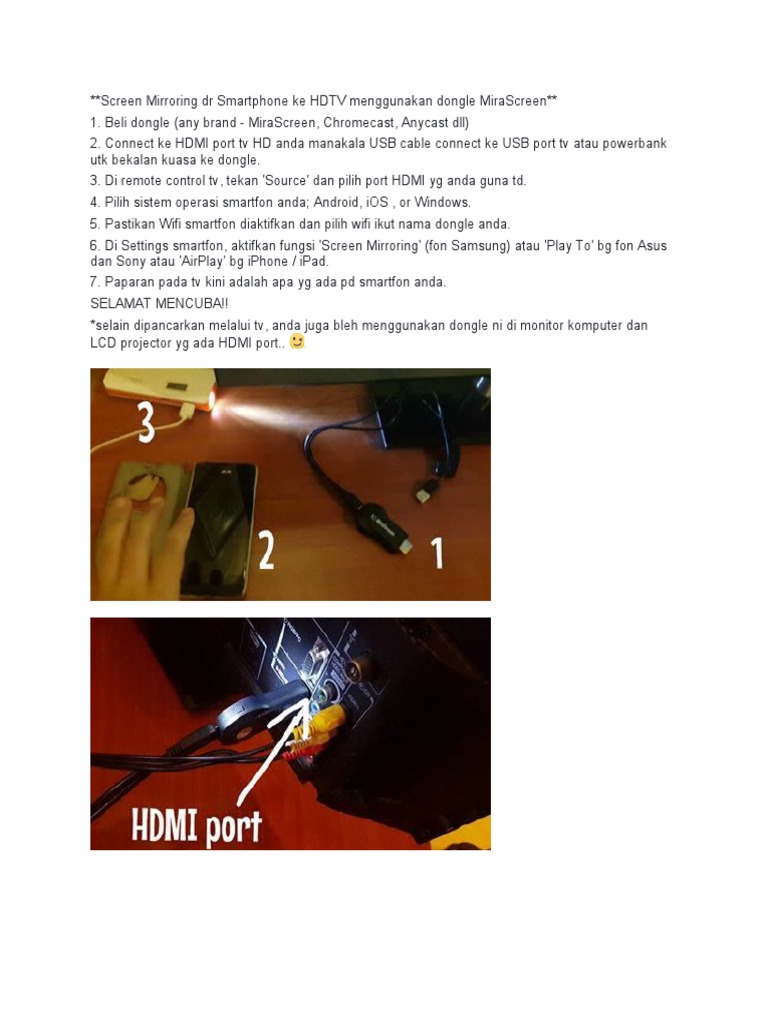 Screen Mirroring DR Smartphone Ke HDTV Menggunakan Dongle MiraScreen | PDF