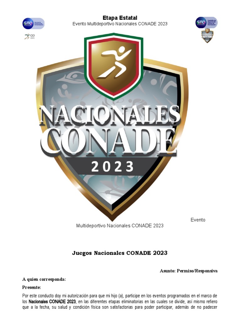 Permiso de Padres Nacionales CONADE 2023 | PDF