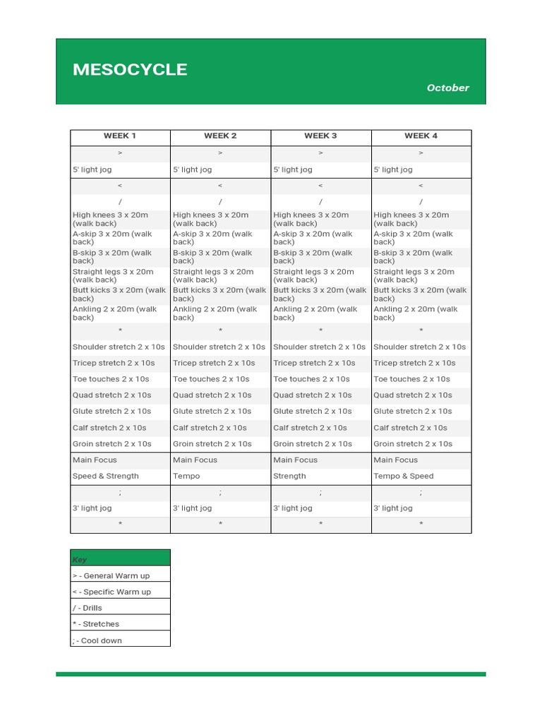 Mesocycle - Daily Schedule | PDF