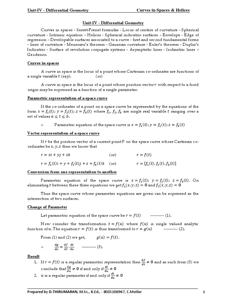 Unit-IV - Differential Geometry Unit-IV - Differential Geometry | PDF | Curvature | Helix