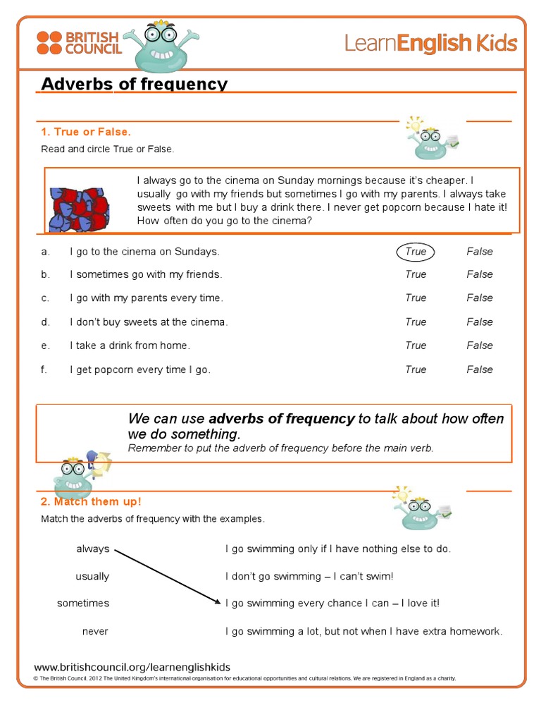 Adverbs of Frequency Worksheet for Kids | PDF | Language Arts & Discipline