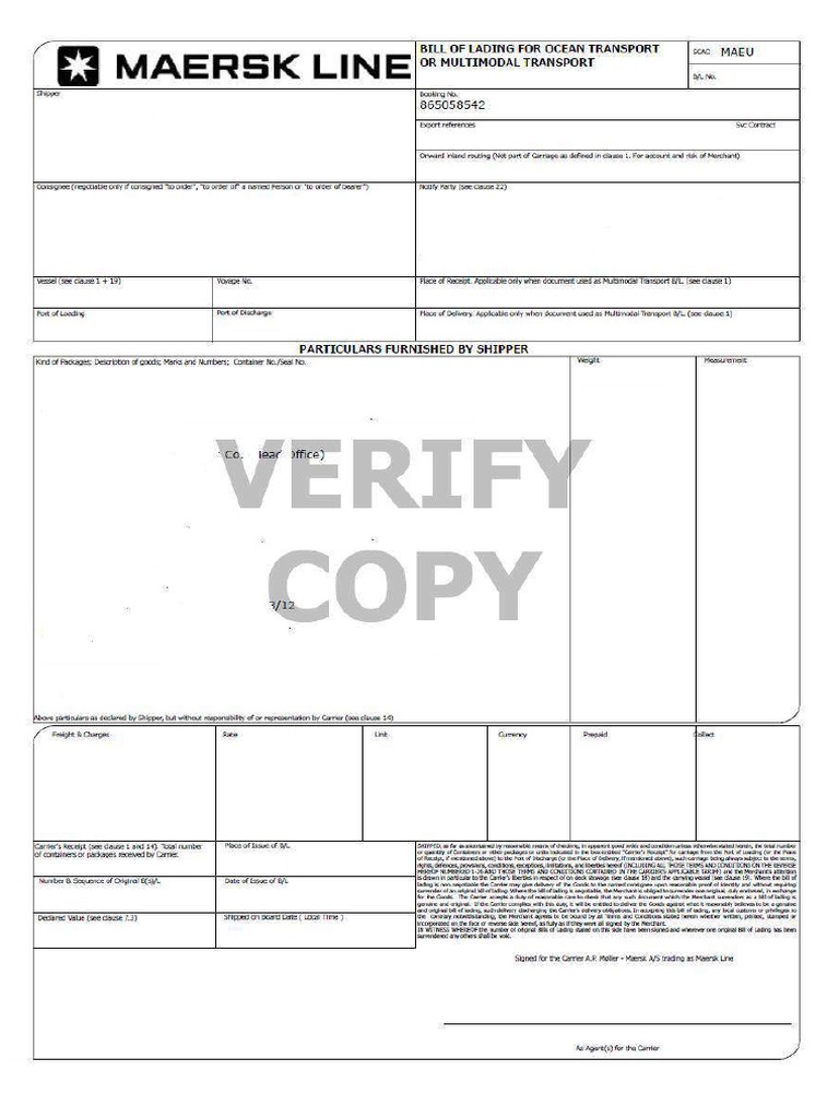 Bill of Lading Maersk Sample | PDF