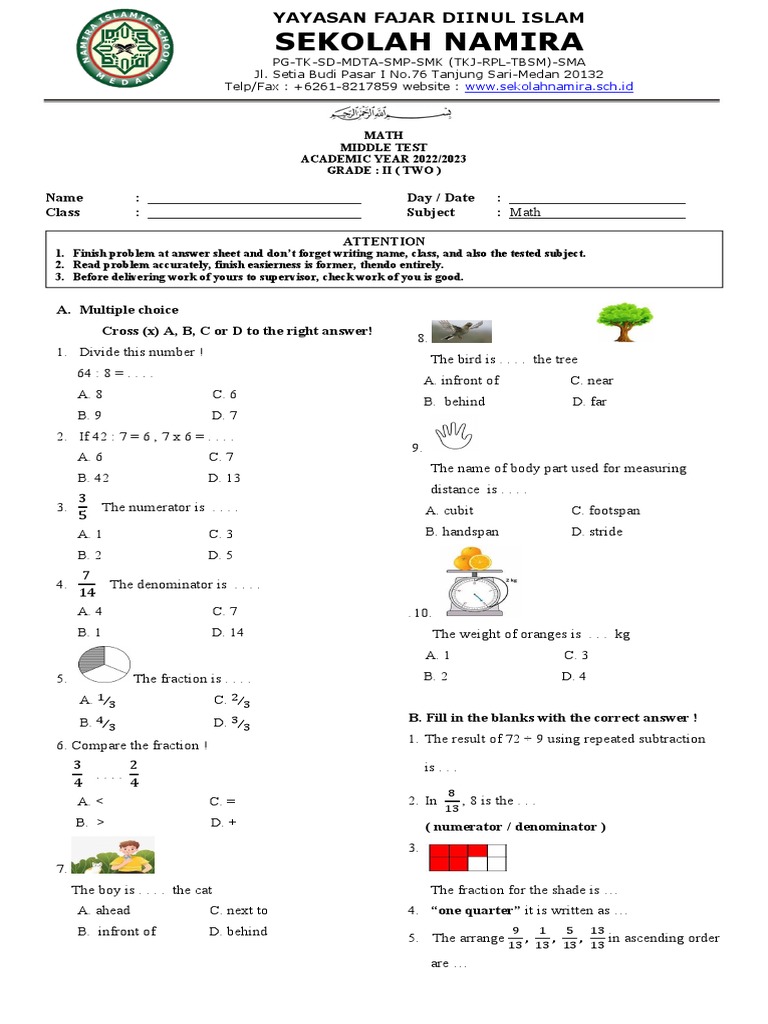 Grade 2 Mid Math Genap Done Pdf Elementary Mathematics Arithmetic