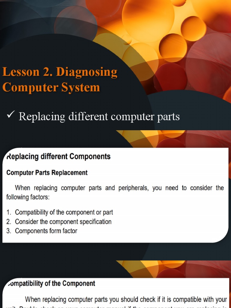 Lesson 2. Diagnosing Computer System: Replacing Different Computer Parts | PDF