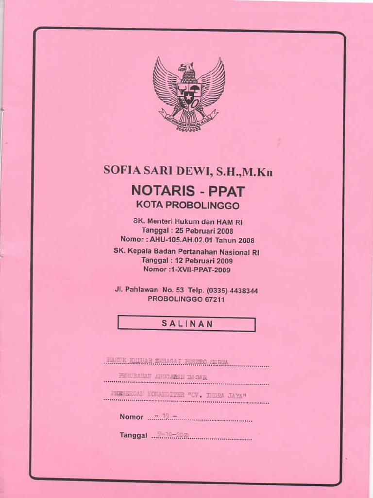 Akte Perubahan Dan Ahu Indra Jaya | PDF