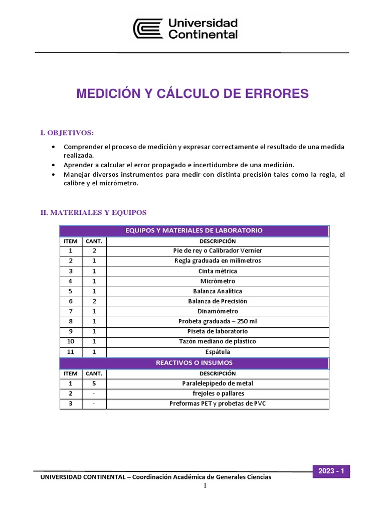 LAB. N°1 (Medicion y Calculo de Errores) | PDF | Medición | Exactitud y ...
