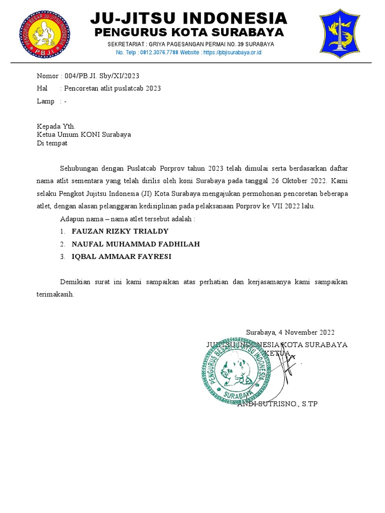 Surat Pencoretan Atlit | PDF