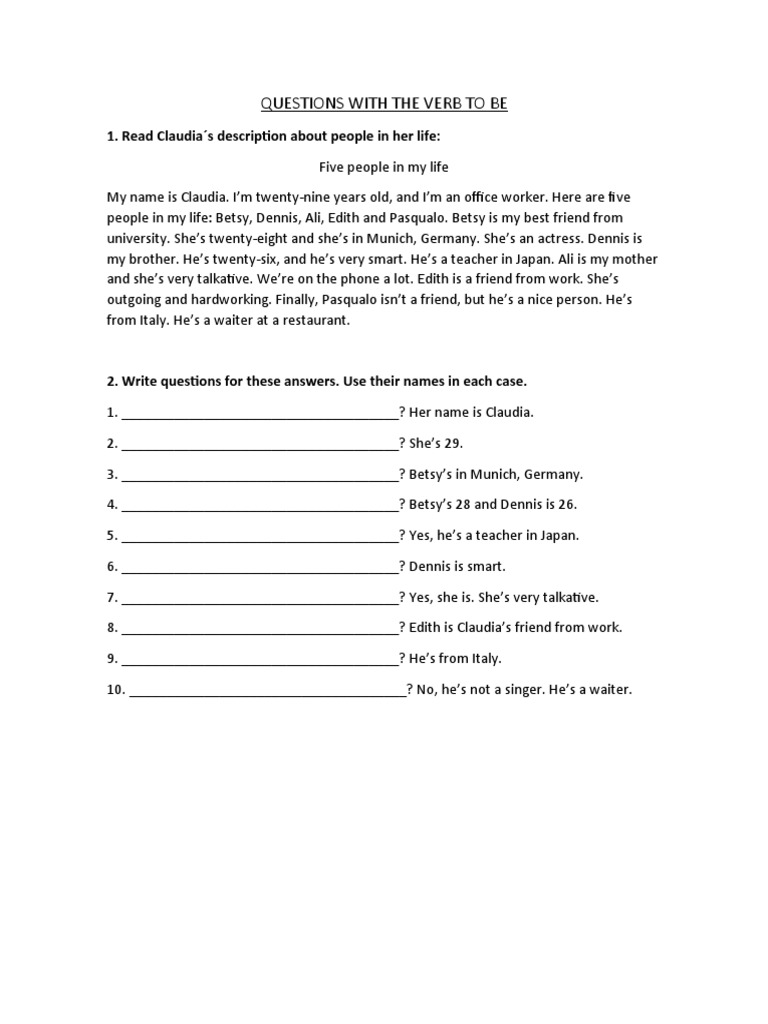 Questions With The Verb To Be | PDF | Language Arts & Discipline