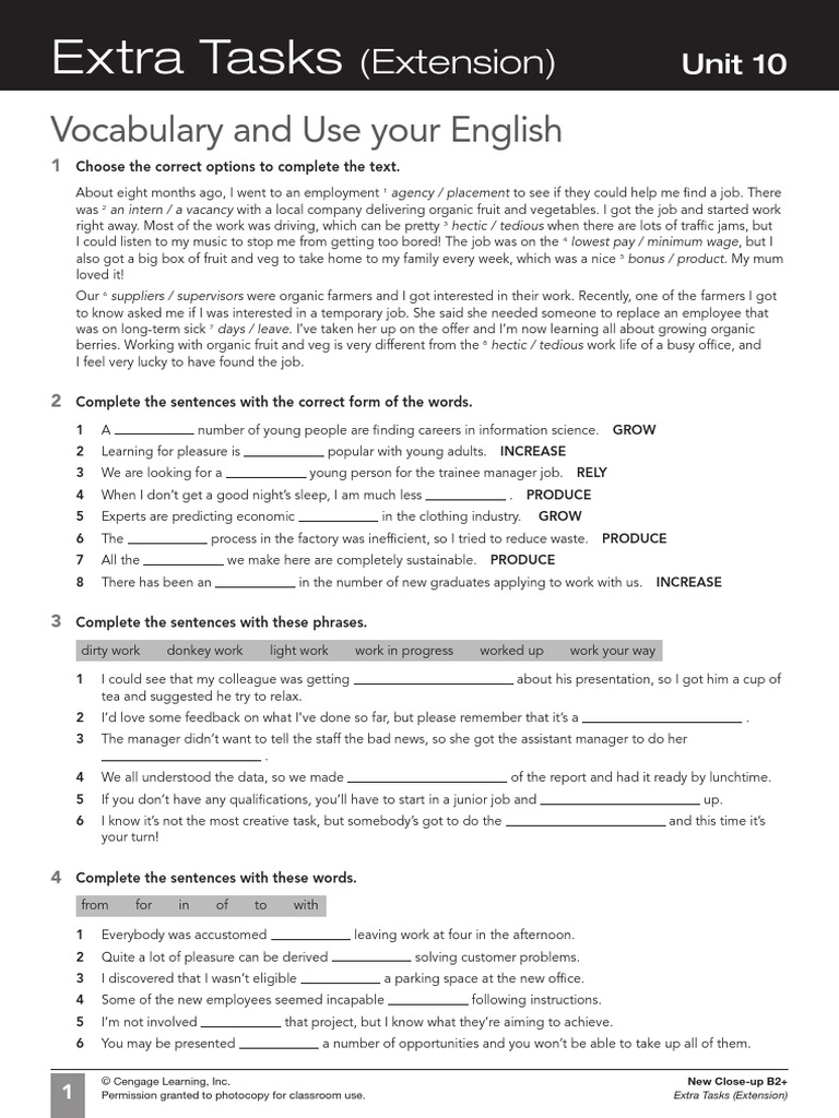 Ncu B2plus Extra Tasks Extension U10 | PDF | Employment