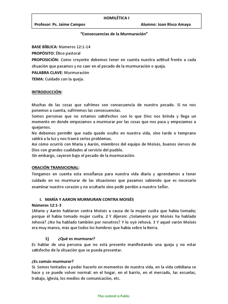 La Murmuracion | PDF | María, madre de Jesús | Moisés