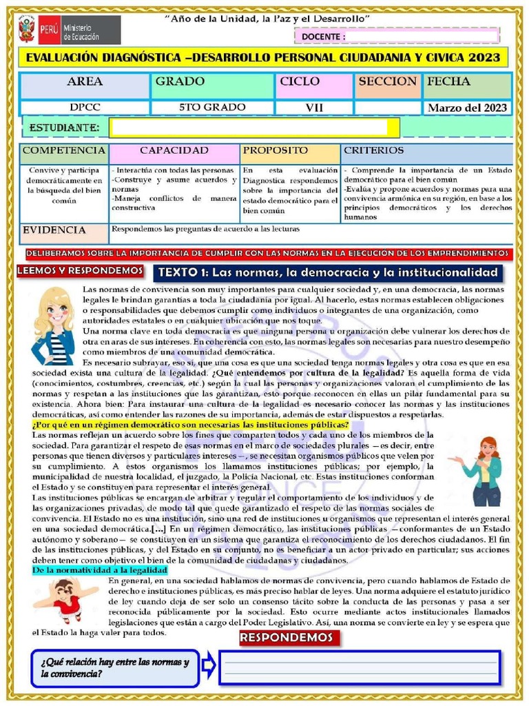 Evaluacion Diagnostica - 5to Grado-Dpcc - 00001 | PDF