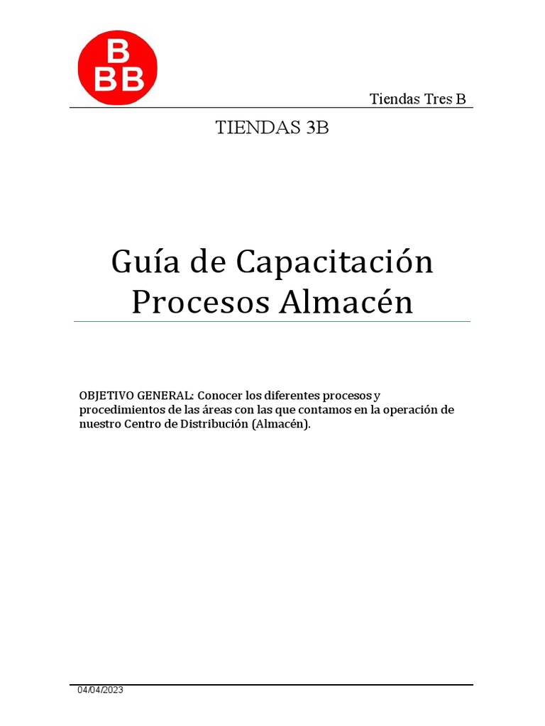 Guía de Capacitación Prócesós Almacen: Tiendas 3B | PDF | Inventario ...