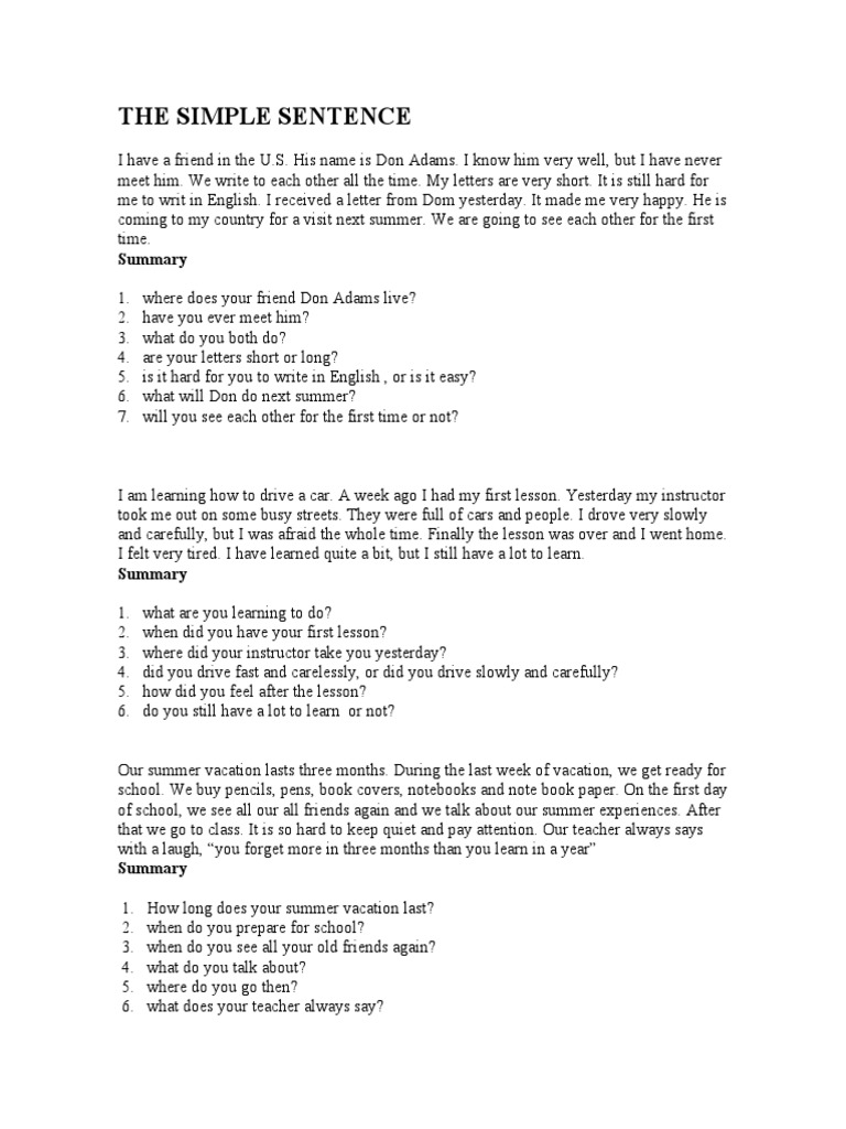 The Simple Sentence | PDF