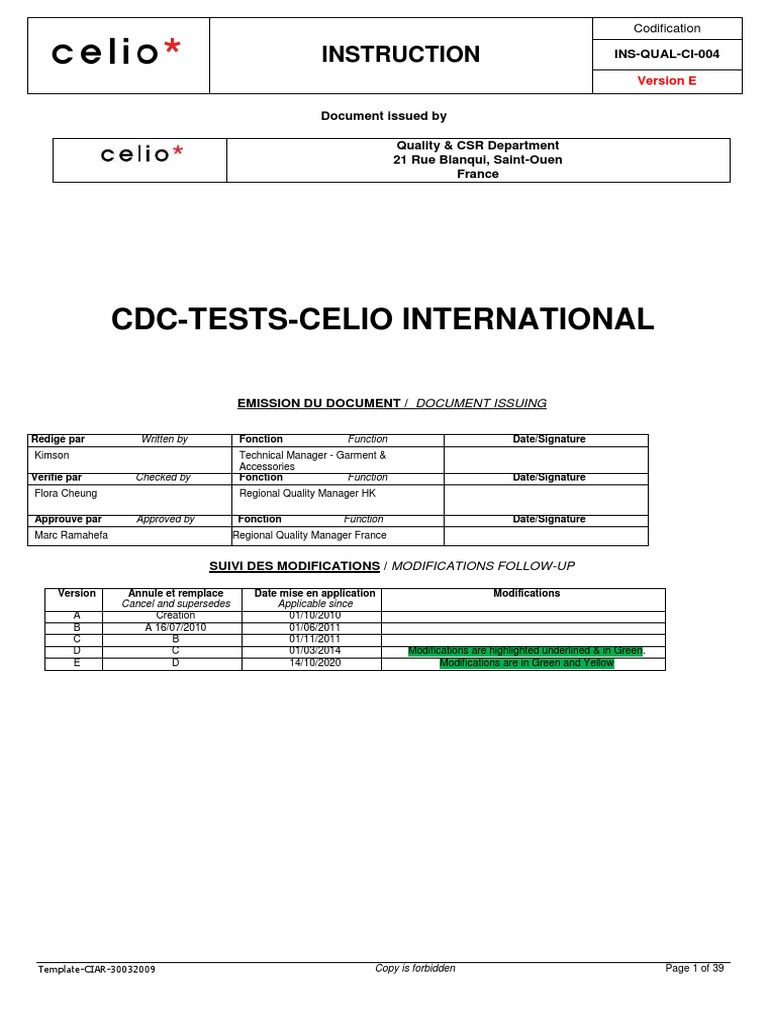 CI-004 Quality Standards for Celio Caps | PDF | Textiles | Yarn