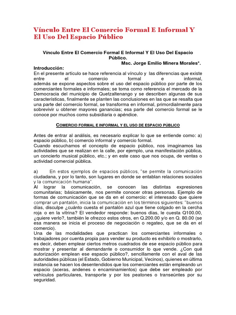 Comercio Formal e Informal en Espacios Públicos | PDF | Costo de la ...