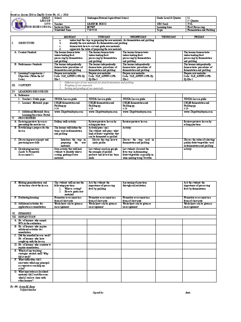 Fermentation and Pickling Lesson Plan | PDF | Teaching | Education Theory