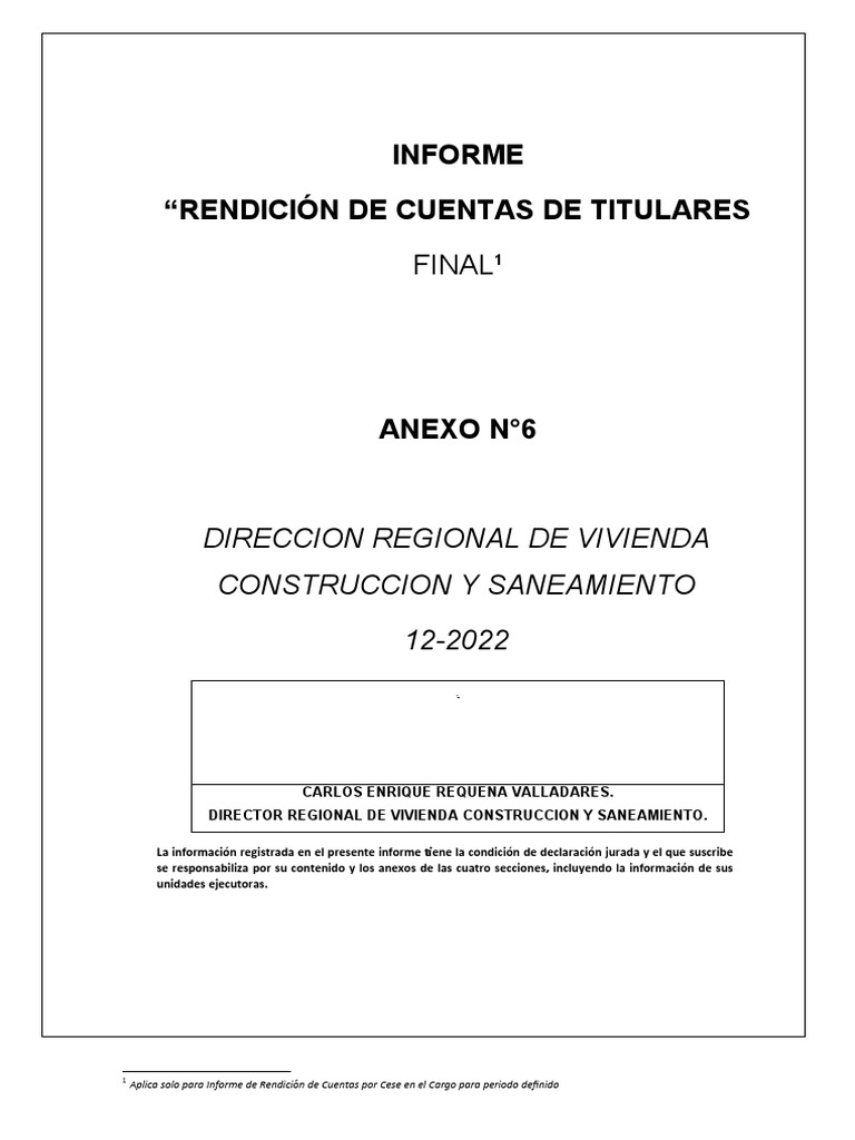 Modelo de Informe de Rendición de Cuentas de Titulares - Entidades - Anexo N°06 | Descargar ...