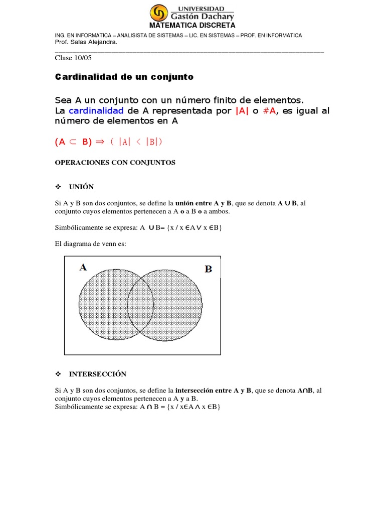 Cardinalidad de Un Conjunto | PDF | Conjunto (Matemáticas) | Lógica