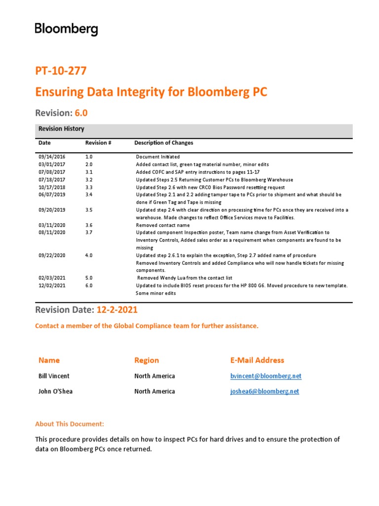 PT 10 277 Ensuring Data Integrity For Bloomberg PC v6 0 2 | PDF | Bios ...