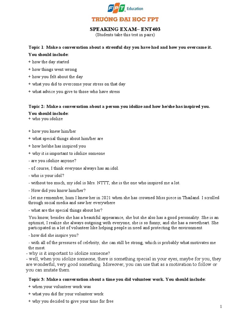 ENT403 - SP23 - H2 - FE - Speaking Exam - Students | PDF | Cognition | Psychology