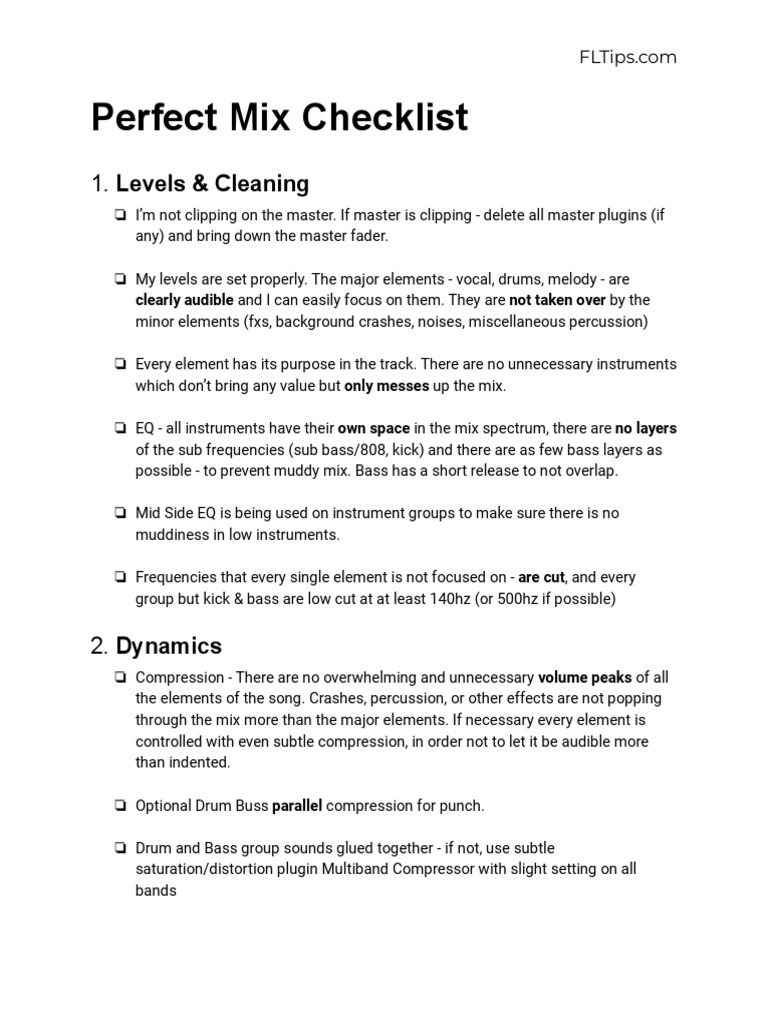 FLTips - Perfect Mix Checklist | PDF | Equalization (Audio) | Sound